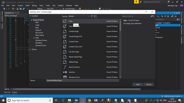 How To Create An HTTP Trigger Azure Function App Using Visual Studio 2017